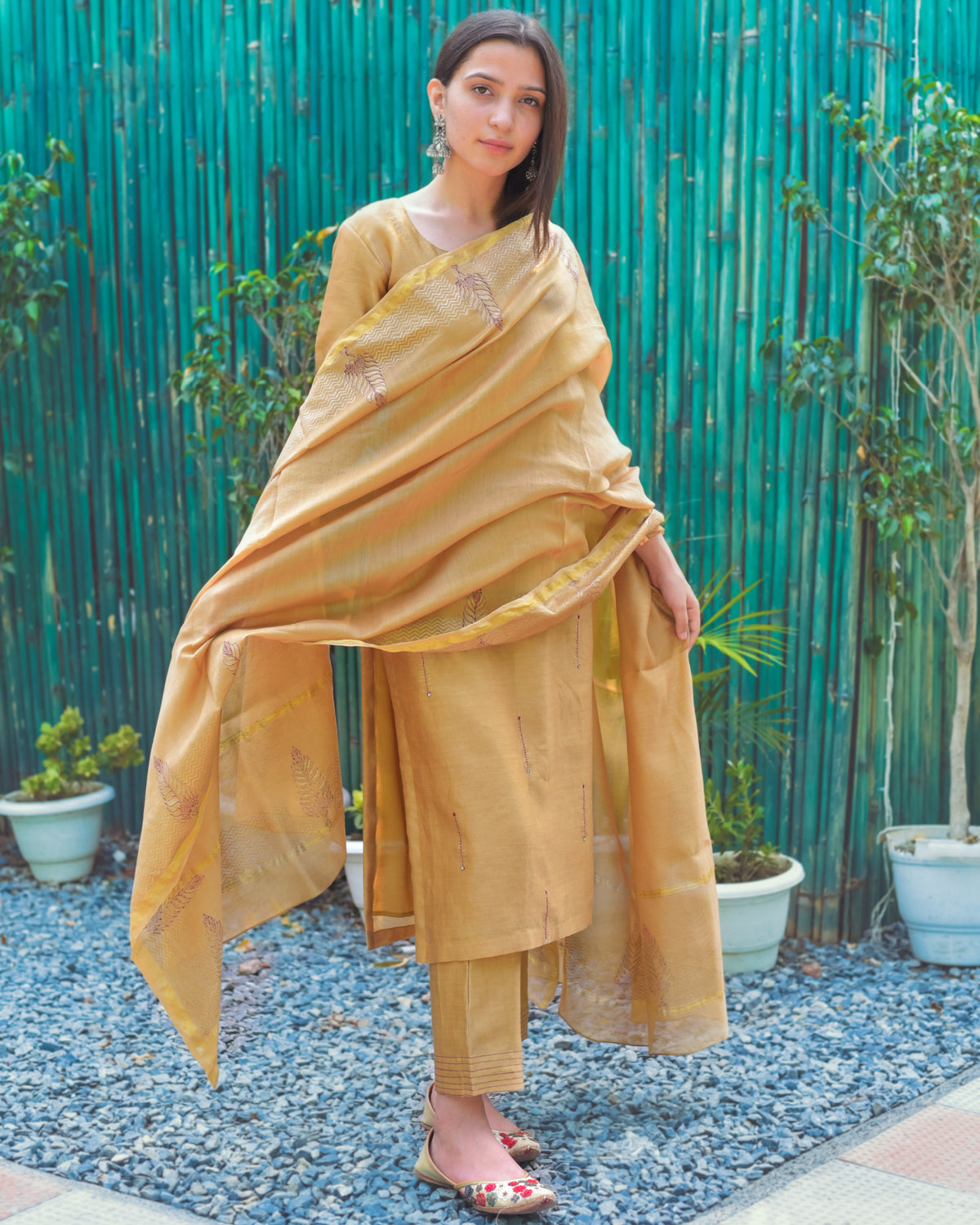 Apricot orange chanderi set | The Hemming Bird